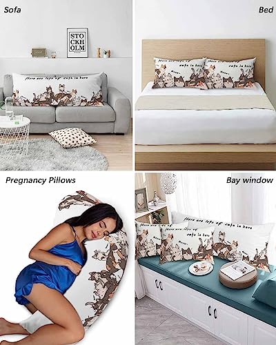 Edwiinsa Funny Cute Cat Pillow Covers King Standard Set of 2 20x36 Bed Pillow, Farmhouse Animals White Plush Soft Comfort for Hair/Skin Cooling Pillowcases with Envelop Closure