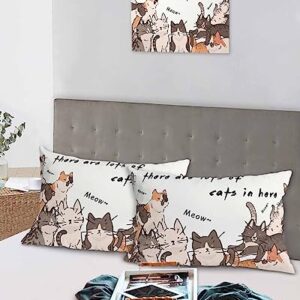 Edwiinsa Funny Cute Cat Pillow Covers King Standard Set of 2 20x36 Bed Pillow, Farmhouse Animals White Plush Soft Comfort for Hair/Skin Cooling Pillowcases with Envelop Closure