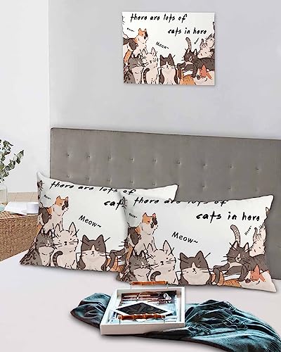 Edwiinsa Funny Cute Cat Pillow Covers King Standard Set of 2 20x36 Bed Pillow, Farmhouse Animals White Plush Soft Comfort for Hair/Skin Cooling Pillowcases with Envelop Closure