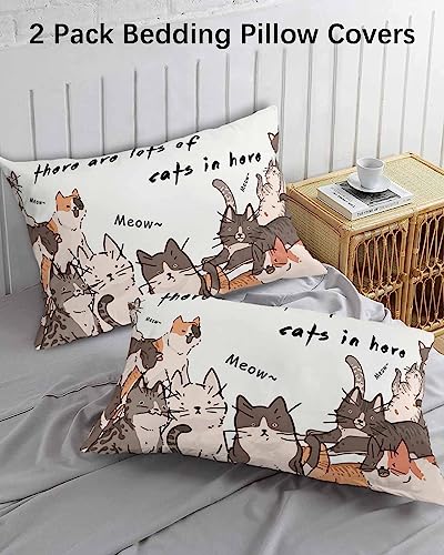 Edwiinsa Funny Cute Cat Pillow Covers King Standard Set of 2 20x36 Bed Pillow, Farmhouse Animals White Plush Soft Comfort for Hair/Skin Cooling Pillowcases with Envelop Closure