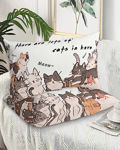 Edwiinsa Funny Cute Cat Pillow Covers King Standard Set of 2 20x36 Bed Pillow, Farmhouse Animals White Plush Soft Comfort for Hair/Skin Cooling Pillowcases with Envelop Closure