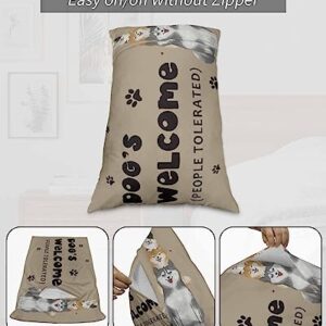 Edwiinsa Dog's Welcome Pillow Covers Standard Size Set of 2 20x26 Bed Pillow, Black Paws Farmhouse Beige Plush Soft Comfort for Hair/Skin Cooling Pillowcases with Envelop Closure