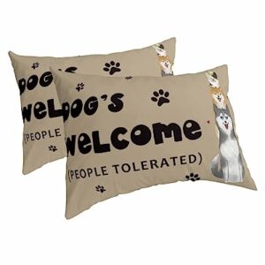 Edwiinsa Dog's Welcome Pillow Covers Standard Size Set of 2 20x26 Bed Pillow, Black Paws Farmhouse Beige Plush Soft Comfort for Hair/Skin Cooling Pillowcases with Envelop Closure