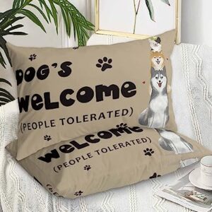 Edwiinsa Dog's Welcome Pillow Covers Standard Size Set of 2 20x26 Bed Pillow, Black Paws Farmhouse Beige Plush Soft Comfort for Hair/Skin Cooling Pillowcases with Envelop Closure