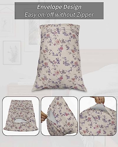 Edwiinsa Spring Floral Pillow Covers Standard Size Set of 2 20x26 Bed Pillow, Farmhouse Rustic Summer Tropical Plant Beige Plush Soft Comfort for Hair/Skin Cooling Pillowcases with Envelop Closure