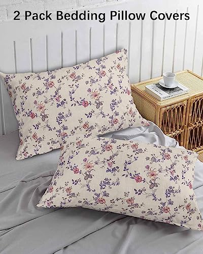 Edwiinsa Spring Floral Pillow Covers Standard Size Set of 2 20x26 Bed Pillow, Farmhouse Rustic Summer Tropical Plant Beige Plush Soft Comfort for Hair/Skin Cooling Pillowcases with Envelop Closure