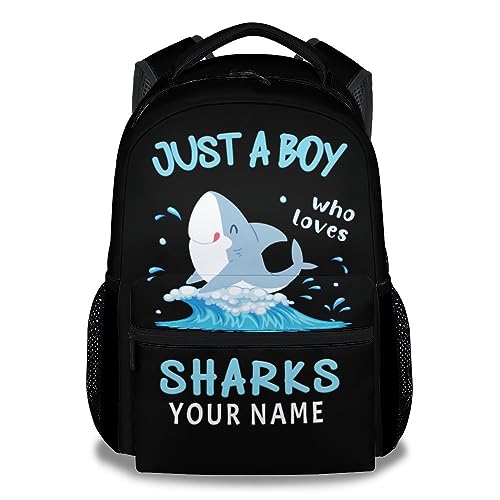 BEOIIBIRD Custom Shark Backpack for Boys, 16 Inch Black Backpacks for School, Cute Lightweight Bookbag for Kids