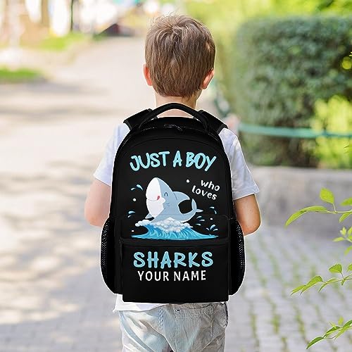 BEOIIBIRD Custom Shark Backpack for Boys, 16 Inch Black Backpacks for School, Cute Lightweight Bookbag for Kids