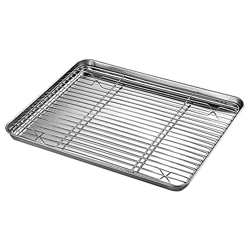 TEMKIN Baking Tray with Removable Cooling Rack Set Stainless Steel Wire Grid Tray Kitchen Oven Cook Pan Non-Stick Bread Barbecue Holder (Size : Small)