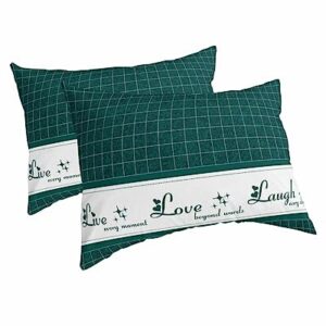 Edwiinsa Teal Plaid Pillow Covers Standard Size Set of 2 20x26 Bed Pillow, Turquoise Rustic White Live Love Laugh Plush Soft Comfort for Hair/Skin Cooling Pillowcases with Envelop Closure