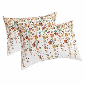 Edwiinsa Weeping Flowers Pillow Covers Standard Size Set of 2 20x26 Bed Pillow, Red Yellow Teal Spring Floral Botanical Art Plush Soft Comfort for Hair/Skin Cooling Pillowcases with Envelop Closure