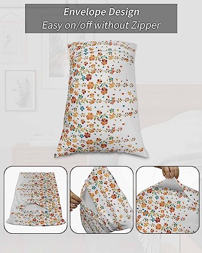 Edwiinsa Weeping Flowers Pillow Covers Standard Size Set of 2 20x26 Bed Pillow, Red Yellow Teal Spring Floral Botanical Art Plush Soft Comfort for Hair/Skin Cooling Pillowcases with Envelop Closure