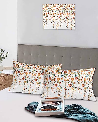 Edwiinsa Weeping Flowers Pillow Covers Standard Size Set of 2 20x26 Bed Pillow, Red Yellow Teal Spring Floral Botanical Art Plush Soft Comfort for Hair/Skin Cooling Pillowcases with Envelop Closure