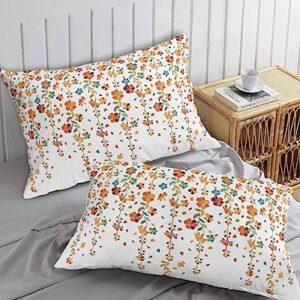 Edwiinsa Weeping Flowers Pillow Covers Standard Size Set of 2 20x26 Bed Pillow, Red Yellow Teal Spring Floral Botanical Art Plush Soft Comfort for Hair/Skin Cooling Pillowcases with Envelop Closure