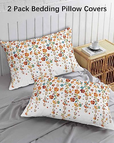 Edwiinsa Weeping Flowers Pillow Covers Standard Size Set of 2 20x26 Bed Pillow, Red Yellow Teal Spring Floral Botanical Art Plush Soft Comfort for Hair/Skin Cooling Pillowcases with Envelop Closure