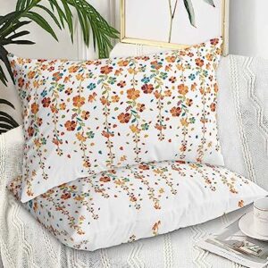 Edwiinsa Weeping Flowers Pillow Covers Standard Size Set of 2 20x26 Bed Pillow, Red Yellow Teal Spring Floral Botanical Art Plush Soft Comfort for Hair/Skin Cooling Pillowcases with Envelop Closure