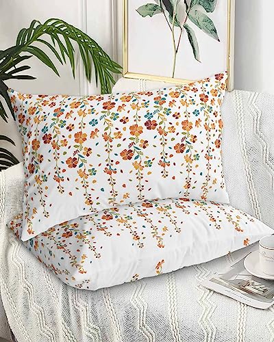 Edwiinsa Weeping Flowers Pillow Covers Standard Size Set of 2 20x26 Bed Pillow, Red Yellow Teal Spring Floral Botanical Art Plush Soft Comfort for Hair/Skin Cooling Pillowcases with Envelop Closure