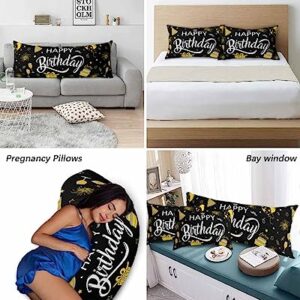 Edwiinsa Happy Birthday Pillow Covers Standard Size Set of 2 20x26 Bed Pillow, Yellow Cake Birthday Gifts Balloon Black Plush Soft Comfort for Hair/Skin Cooling Pillowcases with Envelop Closure