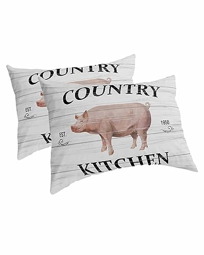 Edwiinsa Farmhouse Pig Pillow Covers Standard Size Set of 2 20x26 Bed Pillow, Farm Animals Rustic Oil Painting Wooden Plush Soft Comfort for Hair/Skin Cooling Pillowcases with Envelop Closure