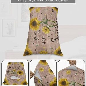 Edwiinsa Summer Sunflower Pillow Covers Standard Size Set of 2 20x26 Bed Pillow, Yellwo Spring Floral Bee Rustic Wood Plush Soft Comfort for Hair/Skin Cooling Pillowcases with Envelop Closure