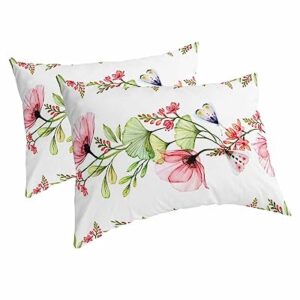 Edwiinsa Red Teal Spring Floral Pillow Covers King Standard Set of 2 20x36 Bed Pillow, Farmhouse Summer Flowers Plush Soft Comfort for Hair/Skin Cooling Pillowcases with Envelop Closure