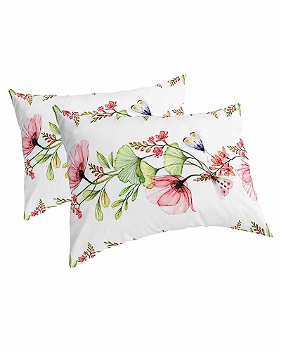 Edwiinsa Red Teal Spring Floral Pillow Covers King Standard Set of 2 20x36 Bed Pillow, Farmhouse Summer Flowers Plush Soft Comfort for Hair/Skin Cooling Pillowcases with Envelop Closure