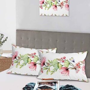 Edwiinsa Red Teal Spring Floral Pillow Covers King Standard Set of 2 20x36 Bed Pillow, Farmhouse Summer Flowers Plush Soft Comfort for Hair/Skin Cooling Pillowcases with Envelop Closure