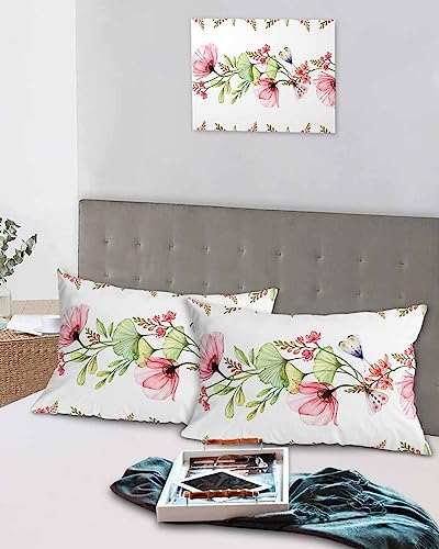 Edwiinsa Red Teal Spring Floral Pillow Covers King Standard Set of 2 20x36 Bed Pillow, Farmhouse Summer Flowers Plush Soft Comfort for Hair/Skin Cooling Pillowcases with Envelop Closure