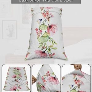 Edwiinsa Red Teal Spring Floral Pillow Covers King Standard Set of 2 20x36 Bed Pillow, Farmhouse Summer Flowers Plush Soft Comfort for Hair/Skin Cooling Pillowcases with Envelop Closure