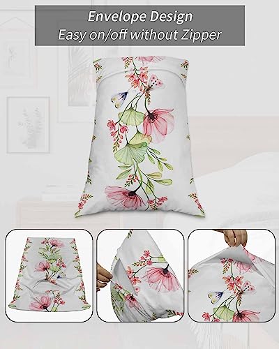 Edwiinsa Red Teal Spring Floral Pillow Covers King Standard Set of 2 20x36 Bed Pillow, Farmhouse Summer Flowers Plush Soft Comfort for Hair/Skin Cooling Pillowcases with Envelop Closure