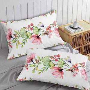 Edwiinsa Red Teal Spring Floral Pillow Covers King Standard Set of 2 20x36 Bed Pillow, Farmhouse Summer Flowers Plush Soft Comfort for Hair/Skin Cooling Pillowcases with Envelop Closure