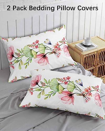 Edwiinsa Red Teal Spring Floral Pillow Covers King Standard Set of 2 20x36 Bed Pillow, Farmhouse Summer Flowers Plush Soft Comfort for Hair/Skin Cooling Pillowcases with Envelop Closure