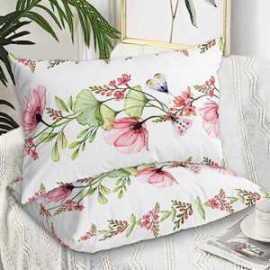 Edwiinsa Red Teal Spring Floral Pillow Covers King Standard Set of 2 20x36 Bed Pillow, Farmhouse Summer Flowers Plush Soft Comfort for Hair/Skin Cooling Pillowcases with Envelop Closure