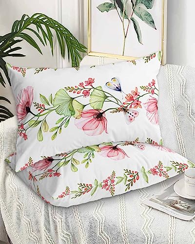 Edwiinsa Red Teal Spring Floral Pillow Covers King Standard Set of 2 20x36 Bed Pillow, Farmhouse Summer Flowers Plush Soft Comfort for Hair/Skin Cooling Pillowcases with Envelop Closure