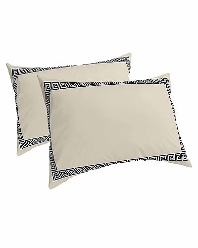 Edwiinsa Beige Pillow Covers King Standard Set of 2 20x36 Bed Pillow, Black Modern Geometric Abstract Art Aesthetics Plush Soft Comfort for Hair/Skin Cooling Pillowcases with Envelop Closure