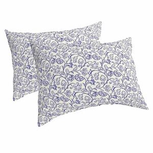 Edwiinsa Navy Blue Spring Floral Pillow Covers King Standard Set of 2 20x36 Bed Pillow, Modern Flower Pattern Aesthetics Plush Soft Comfort for Hair/Skin Cooling Pillowcases with Envelop Closure