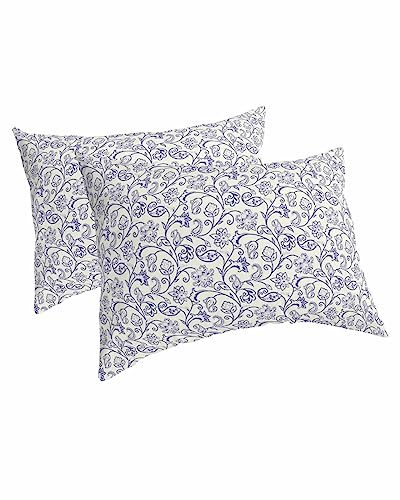 Edwiinsa Navy Blue Spring Floral Pillow Covers King Standard Set of 2 20x36 Bed Pillow, Modern Flower Pattern Aesthetics Plush Soft Comfort for Hair/Skin Cooling Pillowcases with Envelop Closure