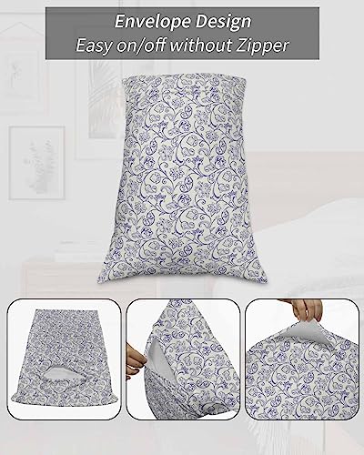 Edwiinsa Navy Blue Spring Floral Pillow Covers King Standard Set of 2 20x36 Bed Pillow, Modern Flower Pattern Aesthetics Plush Soft Comfort for Hair/Skin Cooling Pillowcases with Envelop Closure