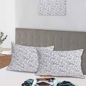 Edwiinsa Navy Blue Spring Floral Pillow Covers King Standard Set of 2 20x36 Bed Pillow, Modern Flower Pattern Aesthetics Plush Soft Comfort for Hair/Skin Cooling Pillowcases with Envelop Closure