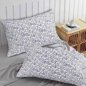 Edwiinsa Navy Blue Spring Floral Pillow Covers King Standard Set of 2 20x36 Bed Pillow, Modern Flower Pattern Aesthetics Plush Soft Comfort for Hair/Skin Cooling Pillowcases with Envelop Closure