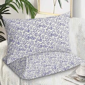 Edwiinsa Navy Blue Spring Floral Pillow Covers King Standard Set of 2 20x36 Bed Pillow, Modern Flower Pattern Aesthetics Plush Soft Comfort for Hair/Skin Cooling Pillowcases with Envelop Closure