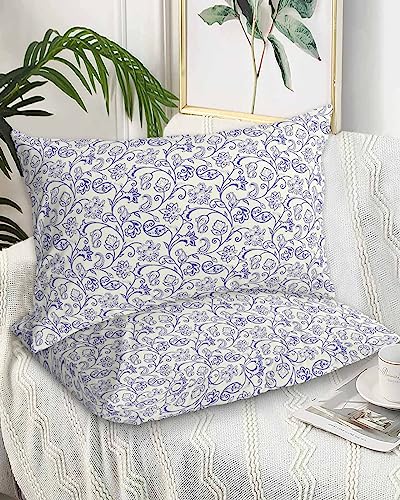 Edwiinsa Navy Blue Spring Floral Pillow Covers King Standard Set of 2 20x36 Bed Pillow, Modern Flower Pattern Aesthetics Plush Soft Comfort for Hair/Skin Cooling Pillowcases with Envelop Closure