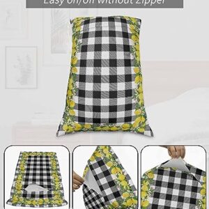 Edwiinsa Summer Lemon Pillow Covers Standard Size Set of 2 20x26 Bed Pillow, Yellow Fruit Spring Floral Black Plaid Plush Soft Comfort for Hair/Skin Cooling Pillowcases with Envelop Closure