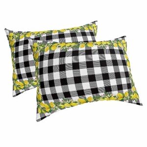 Edwiinsa Summer Lemon Pillow Covers Standard Size Set of 2 20x26 Bed Pillow, Yellow Fruit Spring Floral Black Plaid Plush Soft Comfort for Hair/Skin Cooling Pillowcases with Envelop Closure