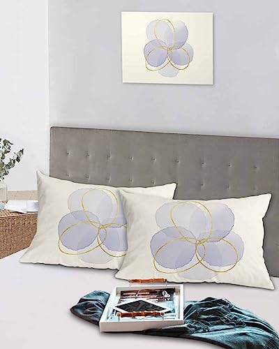 Edwiinsa Purple Flower Pillow Covers Standard Size Set of 2 20x26 Bed Pillow, Modern Abstract Art Yellow Lines Plush Soft Comfort for Hair/Skin Cooling Pillowcases with Envelop Closure