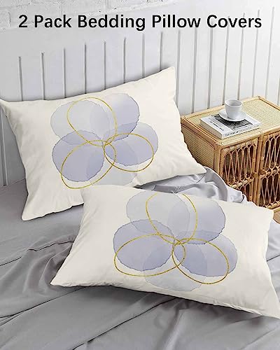 Edwiinsa Purple Flower Pillow Covers Standard Size Set of 2 20x26 Bed Pillow, Modern Abstract Art Yellow Lines Plush Soft Comfort for Hair/Skin Cooling Pillowcases with Envelop Closure