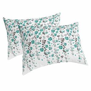 Edwiinsa Weeping Flowers Pillow Covers Standard Size Set of 2 20x26 Bed Pillow, Teal Grey Summer Spring Floral Botanical Art Plush Soft Comfort for Hair/Skin Cooling Pillowcases with Envelop Closure