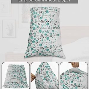 Edwiinsa Weeping Flowers Pillow Covers Standard Size Set of 2 20x26 Bed Pillow, Teal Grey Summer Spring Floral Botanical Art Plush Soft Comfort for Hair/Skin Cooling Pillowcases with Envelop Closure