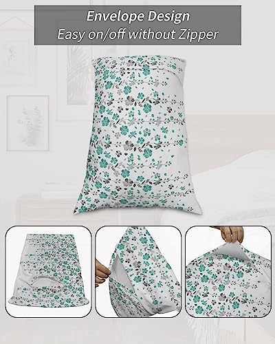 Edwiinsa Weeping Flowers Pillow Covers Standard Size Set of 2 20x26 Bed Pillow, Teal Grey Summer Spring Floral Botanical Art Plush Soft Comfort for Hair/Skin Cooling Pillowcases with Envelop Closure