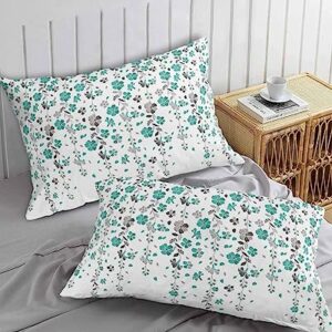 Edwiinsa Weeping Flowers Pillow Covers Standard Size Set of 2 20x26 Bed Pillow, Teal Grey Summer Spring Floral Botanical Art Plush Soft Comfort for Hair/Skin Cooling Pillowcases with Envelop Closure